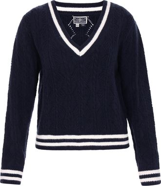 Dreimaster Dreimaster Pullover Frauen marineblau cremeweiß
