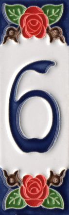 Generic Hausnummern, italienische Keramik-Zahlen und Buchstaben, Rosendesign, Fliesengr&ouml;&szlig;e: 10 cm x 3,5 cm, Rahmen f&uuml;r 3 bis 6 Fliesen (Nummer 6)
