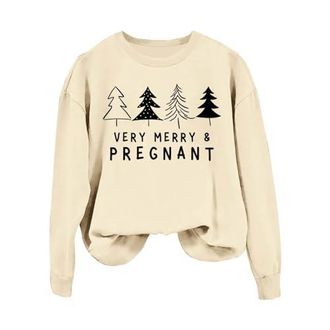 Generic 2026 Nouveaux sweats de No&euml;l pour femmes tr&egrave;s joyeux enceintes chemises graphiques de No&euml;l mignonnes mamans pulls de No&euml;l, beige, XXL