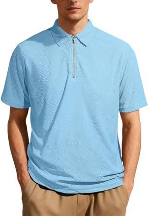 Generic Polo en velours c&ocirc;tel&eacute; pour homme avec demi-fermeture &eacute;clair - Manches courtes - Col &agrave; revers d&eacute;contract&eacute; - Confortable - Doux &agrave; porter - &Eacute;vacuation d