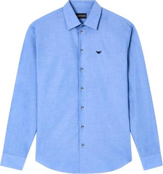 Emporio Armani Homme, Chemises, Bleu, Taille: XL Cotton Chambray Shirt