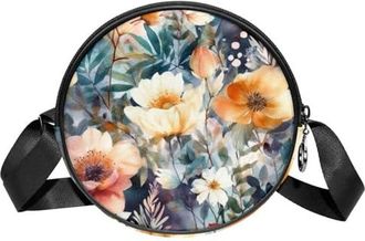 Generic Petit sac &agrave; bandouli&egrave;re rond pour femme, motif floral avec fermeture &eacute;clair, bretelles r&eacute;glables, style d&eacute;contract&eacute;, pour femmes et filles