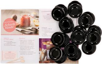 MamboCat 20er Set Deckel to 43, passend f&uuml;r 37 ml / 53 ml Gl&auml;ser, schwarz lackiert, Schraubdeckel f&uuml;r Sturzgl&auml;ser, mit Gummidichtung incl. GRATIS Diamant-Zucke
