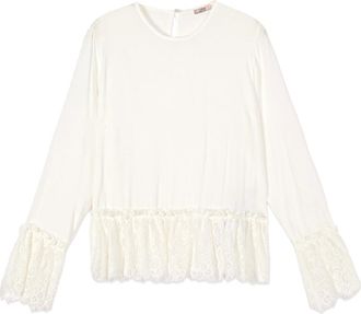 Oltre Femme, Blouses et Chemises, Blanc, Taille: 40 FR Blouse en viscose avec d&eacute;tails en dentelle