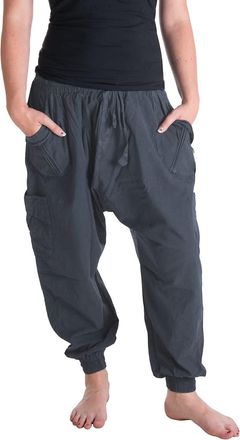 vishes Alternative Bekleidung - Sommer Haremshose mit Taschen aus Baumwolle mit elastischem Bund - handgewebt grau