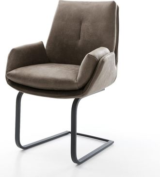 DELIFE Freischwinger Clea-Flex Mikrofaser Taupe Vintage Freischwinger flach Schwarz, Esszimmerst&uuml;hle
