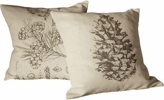 Loberon Kissenhülle 2er Set Pinus, Naturmotiv-Print, nuancierten Skizzenstil, Kissenbezug mit Knopfverschluss, Wohntextilien, Wohn-Accessoires, Leinen, weiß/s