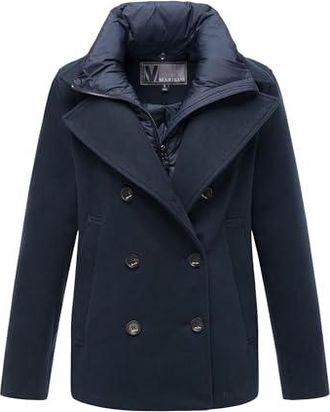 Marikoo Veste dhiver pour femme (S-3XL) - Veste Kaban avec 4 poches, col montant et doublé (amovible), veste chaude pour femme - N044, bleu marine, M