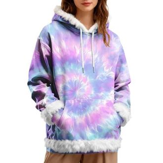 Generic Sweat à capuche imprimé 3D en fausse fourrure avec poche pour femme, pull à manches longues en polaire chaud en peluche surdimensionné pour femme, pul