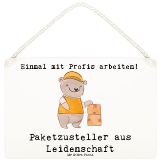 Mr. & Mrs. Panda holzbild Paketzusteller Leidenschaft DIN A6 - Geschenk, Schild mit Spruch, Witzig, T&uuml;rschild Familie, kleine aufmerksamkeit, Paketbote, Lustig, h&auml;nges