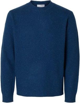 Selected gemischter Wollpullover - blau