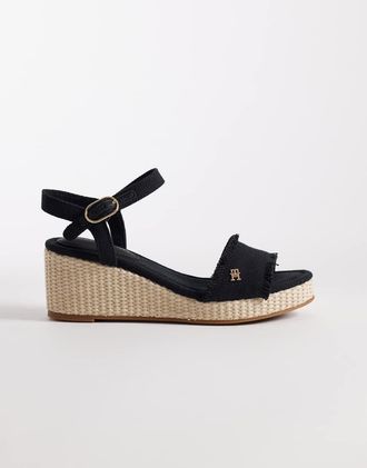 Tommy Hilfiger Sandales style espadrilles &agrave; talon compens&eacute; mi-haut - Noir et beige