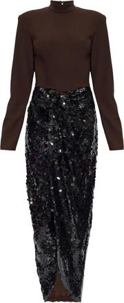 Rotate Rotate Birger Christensen - Robe avec ourlet &agrave; paillettes - Femme - Robes - Brun - Taille: 40 FR