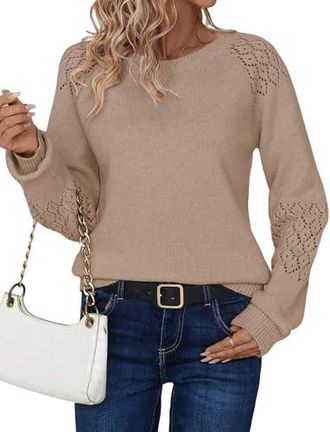 Zeagoo Pull Femme Chic Col Rond Manches Hiver Longues Maille C&ocirc;tel&eacute;e Ajour&eacute; &Eacute;l&eacute;gant Chaud Noel Tricot&eacute; Chaud D&eacute;contract&eacute; Sweater Kaki M