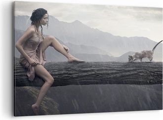 Arttor Bilder auf Leinwand 100x70cm Leinwandbild Tiere Katze Mode Modell Groß Wanddeko Bild Schlafzimmer Küche Deko Wandbilder Dekoration Wohnzimmer Wall Dec