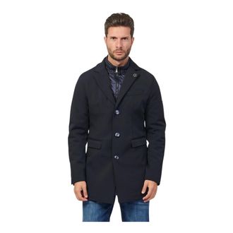 Yes-Zee YES Zee, Homme, Manteaux, Bleu, Taille: 3XL Élégant Manteau Bleu avec Gilet Intérieur Matelassé