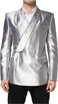 Dolce & Gabbana Homme, Vestes, Gris, Taille: M Sicilia Veste Blazer Crois&eacute;e en Soie