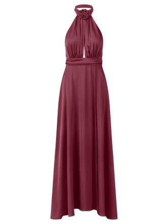 Apart Fashion Damen Satin Abendkleid, Neckholder Kleid, r&uuml;ckenfreies Partykleid, Wickelrock, &auml;rmelloses Festival Partykleid, Bodenlanges Hochzeitskleid, Weiches und