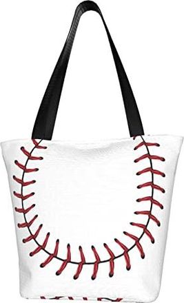 AOOEDM Baseball rouge dentelle sur blanc sac fourre-tout r&eacute;utilisable femmes sac &agrave; main d&eacute;contract&eacute; sacs &agrave; bandouli&egrave;re pour faire les courses &eacute;picerie voyage