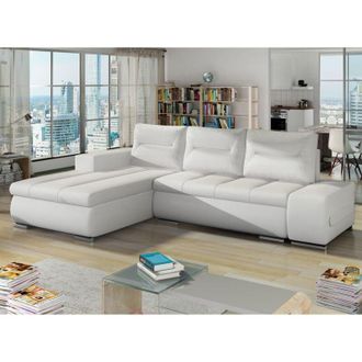 Les Tendances Les Tendances - Canap&eacute; dangle gauche convertible simili cuir blanc Waker 275cm