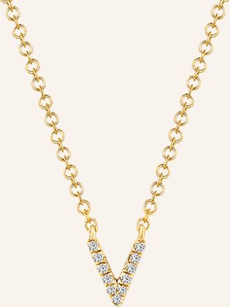 Leaf Initialien Halskette V Aus 14 Karat Gelbgold Mit Diamanten gold