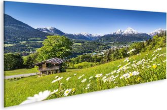 Islandburner Bild Bilder auf Leinwand sch&ouml;ne Berglandschaft in den bayerischen Alpen mit Dorf von Berchtesgaden und von Watzmann-Massiv Wandbild, Poster, Leinwandb