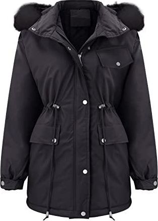 Generic Vestes pour femmes, grande taille, manteau dhiver quotidien &agrave; revers &agrave; manches longues, veste &eacute;paisse, chaude &agrave; capuche, v&ecirc;tements dext&eacute;rieur rembourr