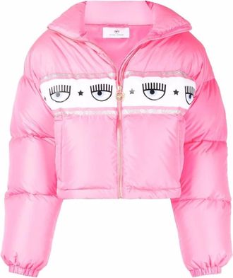 Chiara Ferragni Femme, Vestes, Rose, Taille: 36 FR Doudoune avec Bande Logomania