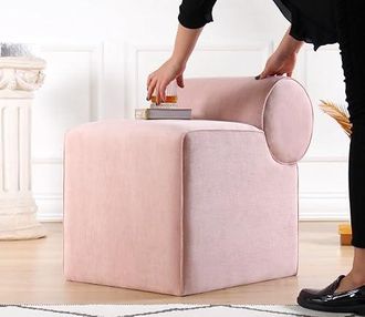 Atelier Del Sofa Stylish Pink Pouffe, 100% Cotton, 35 DNS Orthopedic Sponge, 6 cm Thickness, PVC Coated Hidden Legs, 45x56x60 cm | Perfect for Modern Living Spaces