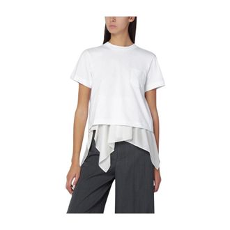 sacai Satin x Baumwolljersey T-Shirt - - Tops - Damen - Wei&szlig; - L