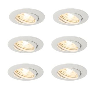 QAZQA Modern Set mit 6 Einbaustrahlern wei&szlig; GU10 35mm - Edu I Wohnzimmer I Schlafzimmer - Stahl Rund - LED geeignet GU10