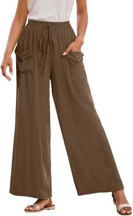 Generic Pantalon en coton et lin pour femme - Jambe large - Pantalon de plage d&eacute;t&eacute; confortable - Pantalon de yoga Palazzo - XIYU26072, marron, XXL