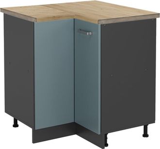 Vicco Eckunterschrank R-Line, K&uuml;chen Eckschrank, Blau-Grau/Anthrazit, 75.6 cm, AP Eiche