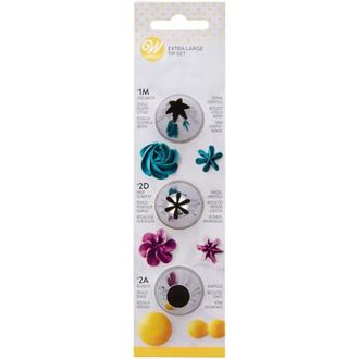 Wilton Spritztüllen Set X-Large 1M, 2D, 2A, Edelstahl Tülle für Spritzbeutel, Wiederverwendbarer Spritztülle zum Dekorieren von Kuchen Torten Cupcakes Spülma