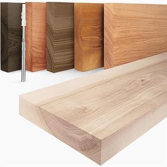 Lamofootwear Manufaktur &Eacute;tag&egrave;re Flottante Murale Bois avec Fixation Invisible | &Eacute;tag&egrave;re 100 cm Largeur pour Salon, Cuisine, Bureau | Couleur: Brut, Bord: Droit | B