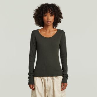 G-Star Slim Rib Open Neck T-Shirt - Grau - Damen