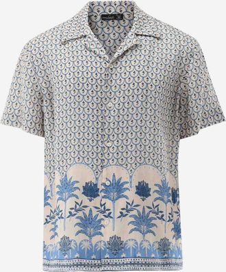 van Laack Leinen-Kurzarmhemd mit Resortkragen und orientalischem Print in