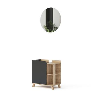 Vicco Badmöbel-Set Sonoma/Anthrazit Karen, bestehend aus Hängespiegel, Waschbeckenunterschrank - Offene und geschlossene Fächer für Flexible Aufbewahrung