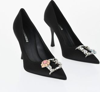 Dsquared2 Satin Pumps with Metal Monogram Embellished with Crystals, 10 cm Heel Dsquared2