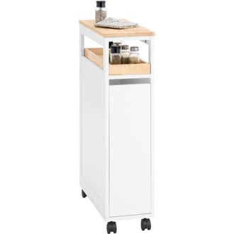 SoBuy Sobuy - Chariot de cuisine &agrave; roulettes NSR11WN - Bois dh&eacute;v&eacute;a - 20x51x79 cm - Tiroir 2 niveaux - 4 roulettes avec freins - Meuble de rangement