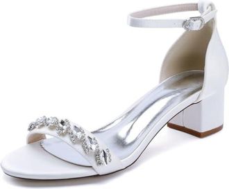 Generic Femme &Eacute;t&eacute; Chunky Heels Mari&eacute;e Talons Bas Sandales Confortable Bout Ouvert Mode Chaussures Mariage 4.5Cm,Blanc,35 EU