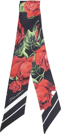 Dolce & Gabbana Silk Twill Rose Print Scarf - Red