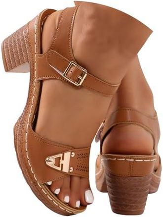 Generic Sandales &agrave; talon bloc pour femme 2026, grosses et r&eacute;glables, sandales d&eacute;t&eacute;, de plage, de vacances, creux, large largeur, d&eacute;contract&eacute;es, bout ouvert, p
