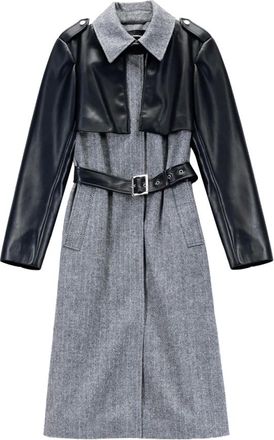 Karl Lagerfeld Femme, Manteaux, Gris, Taille: 40 FR Manteau en tweed et similicuir