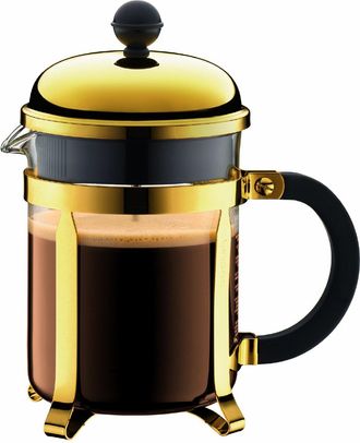 Bodum Chambord Kaffeebereiter 4 Tassen mit Metallrahmen, Chrom, Gold, cm, 10.5 x 16.6 x 19 cm, 1 Einheiten