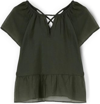 Motivi Femme, Blouses et Chemises, Vert, Taille: 42 FR Blouse en mousseline avec liens tress&eacute;s