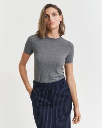 GANT Damen Leichter Kurzarm-Rundhalspullover (XXS) CHARCOAL MELANGE