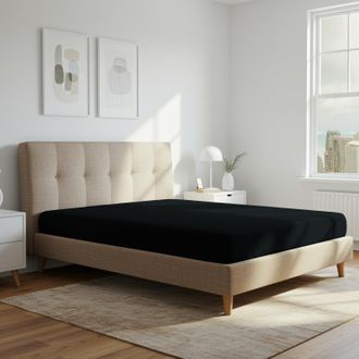 Pizuna 800 Fadenzahl Baumwolle spannbettlaken 170x200-180x200cm Schwarz, 100% Langstapelige Spannbetttuch, Weiche Mako Satin-Webart passt bis zu 40cm Matratz