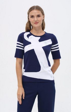 Passioni T-Shirt mit Ankermotiv und Perlendetails