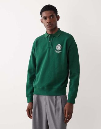 Polo Ralph Lauren Sweat-shirt &agrave; manches longues avec col et logo embl&eacute;matique - Vert